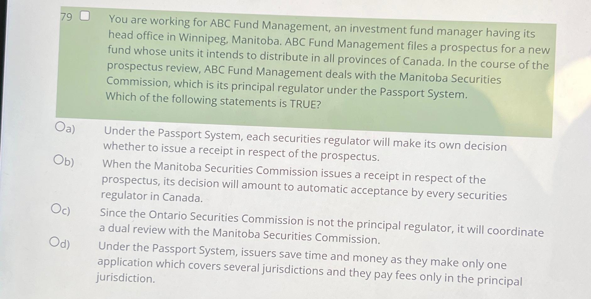 Solved 79 ﻿You are working for ABC Fund Management, an | Chegg.com