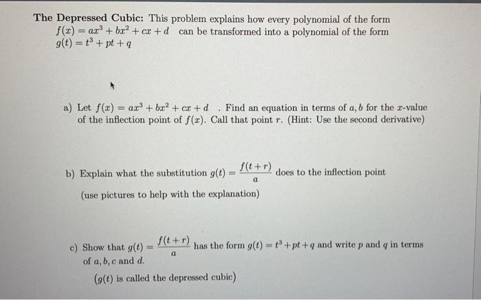 Solved The Depressed Cubic: This problem explains how every | Chegg.com