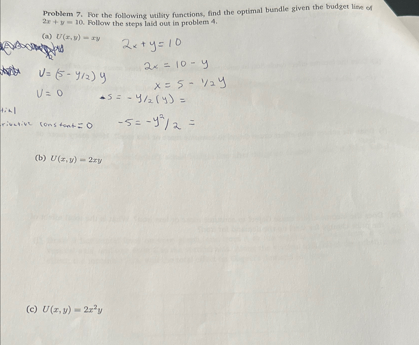 Solved Problem 7. ﻿For the following utility functions, find | Chegg.com