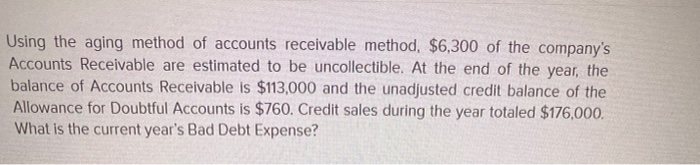 Solved Using the aging method of accounts receivable method. | Chegg.com