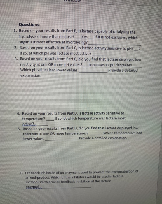 Solved Part B: Analyzing Lactase Specificity Test Tube | Chegg.com