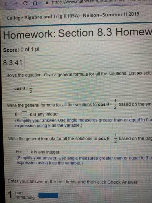Solved https://www.mathxl.com College Algebra and Trig II | Chegg.com