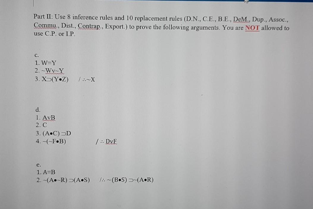 Solved Part II: Use 8 inference rules and 10 replacement | Chegg.com