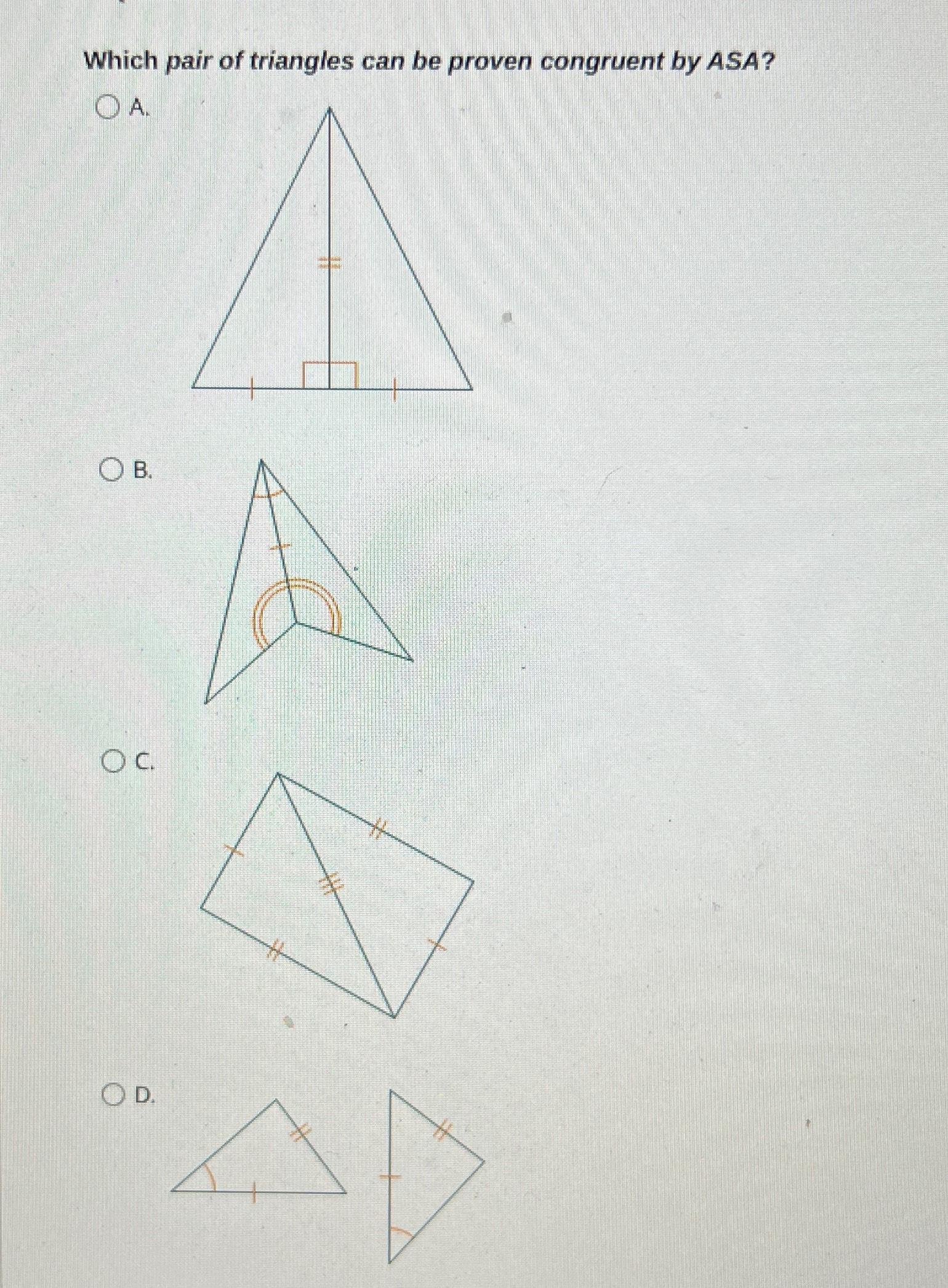 Solved Which pair of triangles can be proven congruent by | Chegg.com