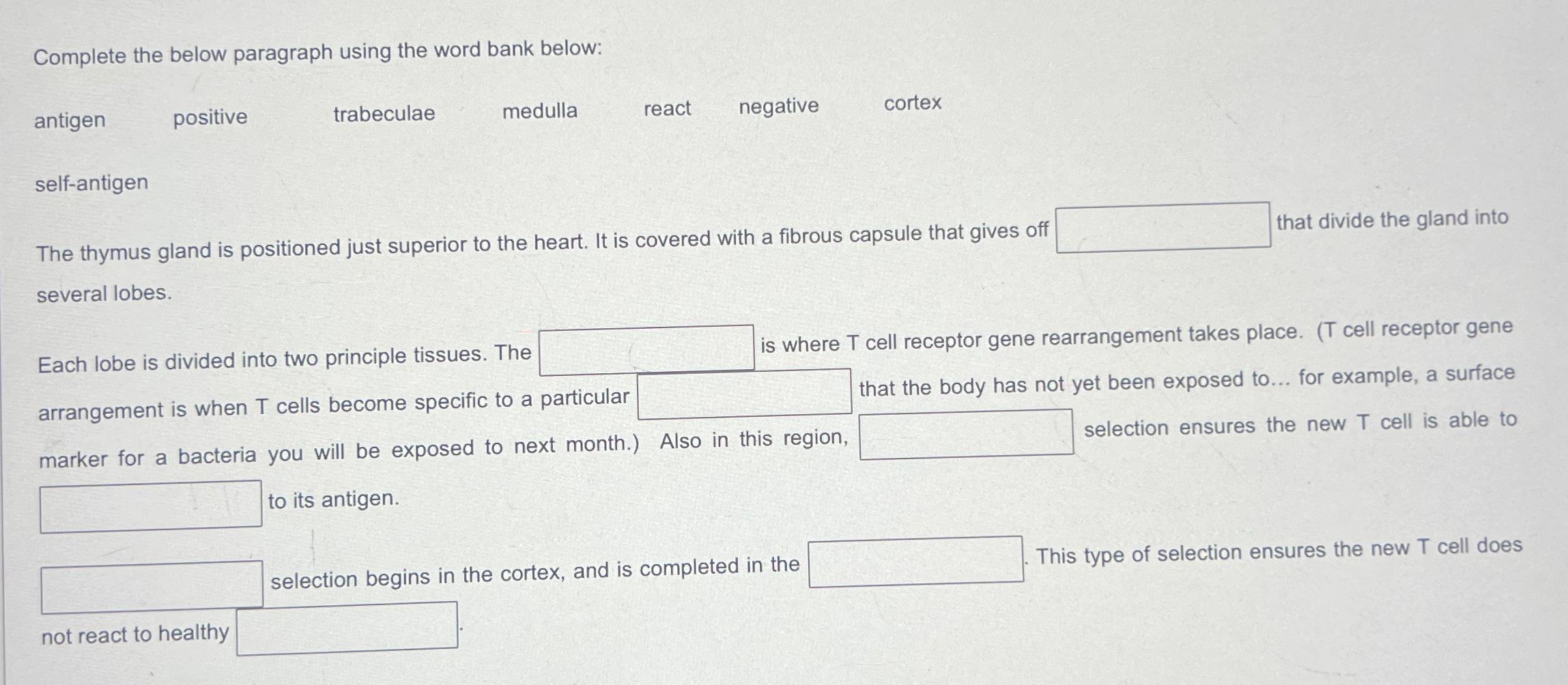 Solved Complete the below paragraph using the word bank | Chegg.com