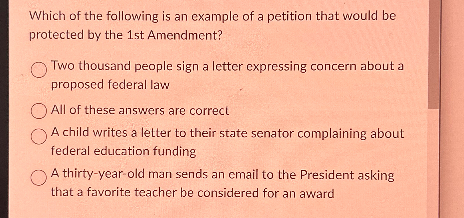 Solved Which of the following is an example of a petition | Chegg.com