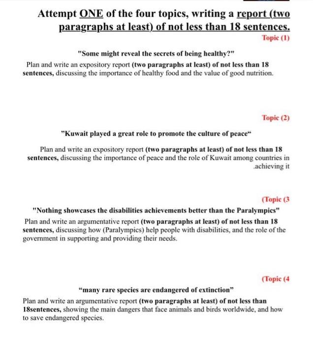 Solved Attempt ONE of the four topics, writing a report (two | Chegg.com
