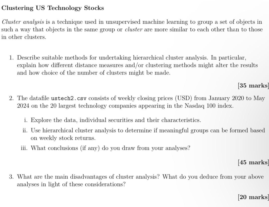 Solved Clustering US Technology StocksCluster analysis is a | Chegg.com
