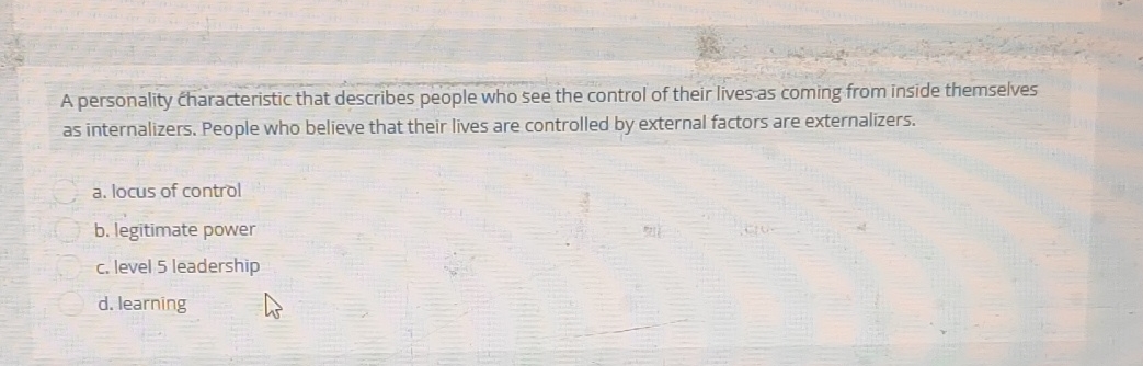 Solved A personality Characteristic that describes people | Chegg.com