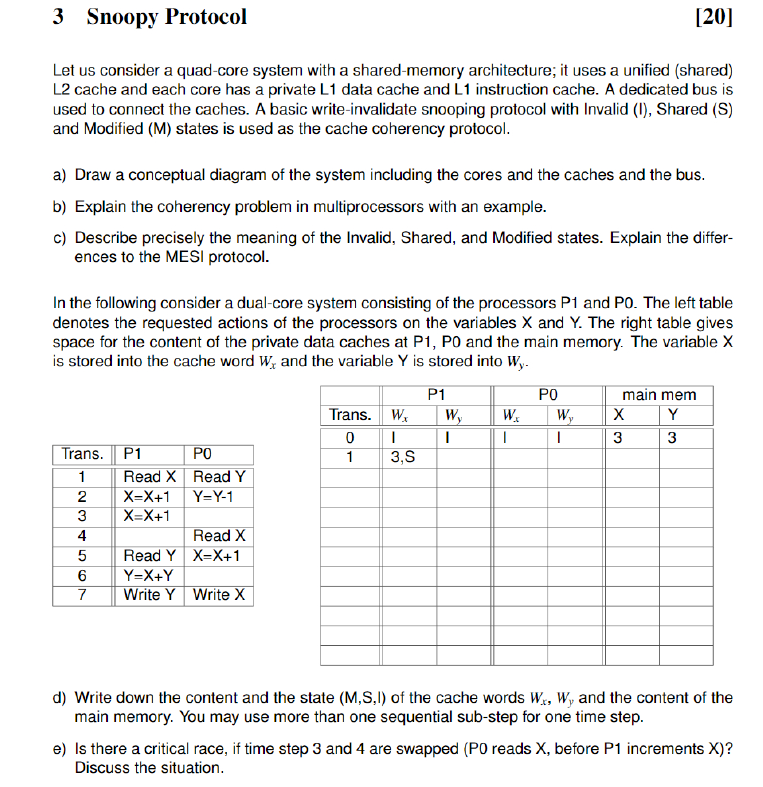 Solved 3 ﻿Snoopy ProtocolLet us consider a quad-core system | Chegg.com