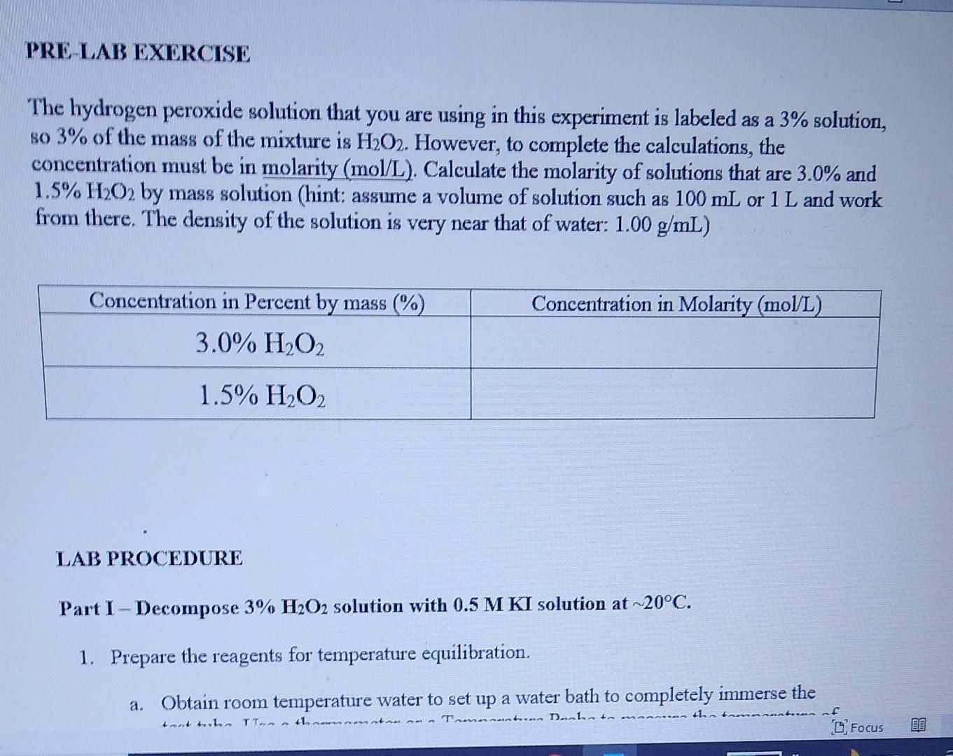 Solved Kinetics of the Decomposition of Hydrogen Peroxide | Chegg.com