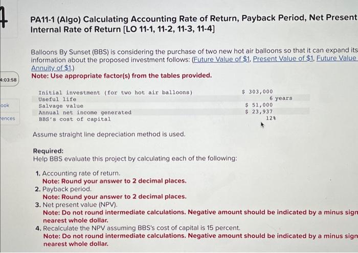Solved PA11-1 (Algo) Calculating Accounting Rate of Return, | Chegg.com