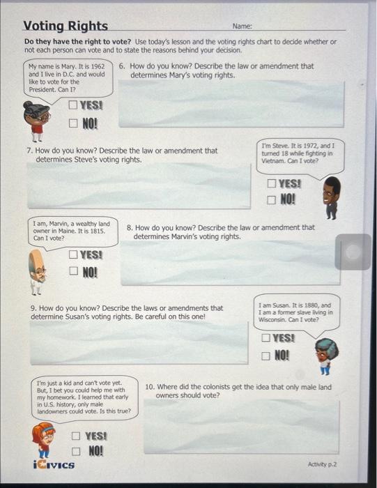 Do they have the right to vote? Use today's lesson | Chegg.com