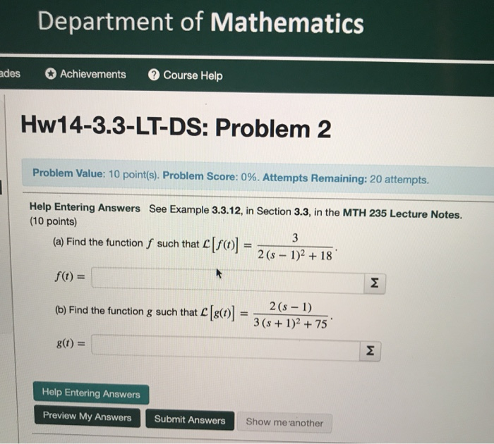 Solved Department of Mathematics des Achievements Course | Chegg.com