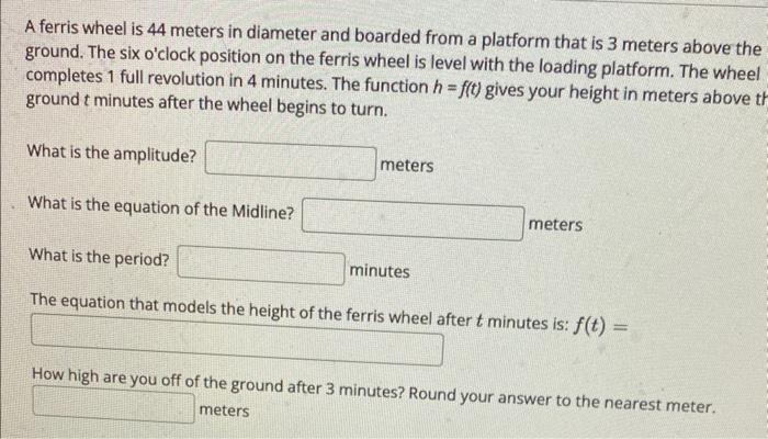 Solved A ferris wheel is 44 meters in diameter and boarded | Chegg.com