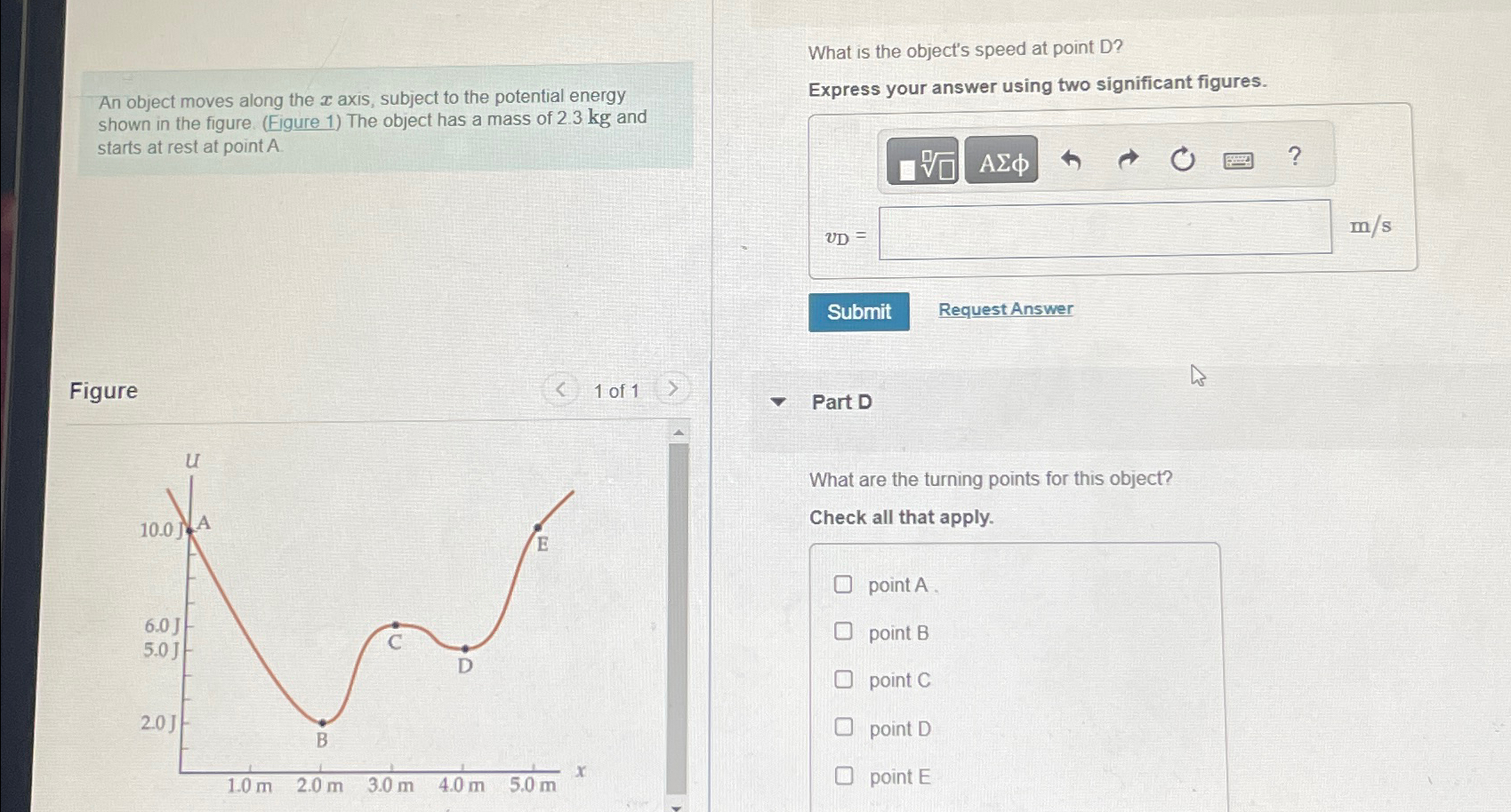 Solved An object moves along the x ﻿axis, subject to the | Chegg.com