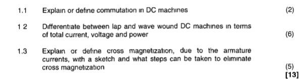 Solved 1.1 12 1.3 Explain or define commutation in DC | Chegg.com