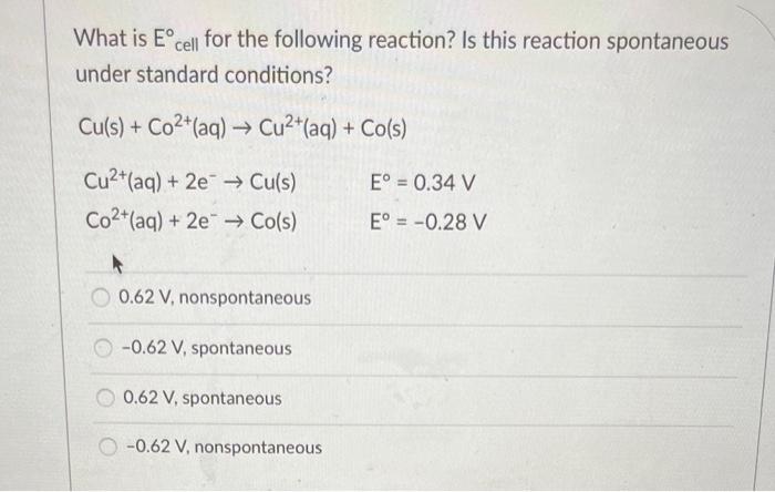 Solved What is E∘ cell for the following reaction? Is this | Chegg.com