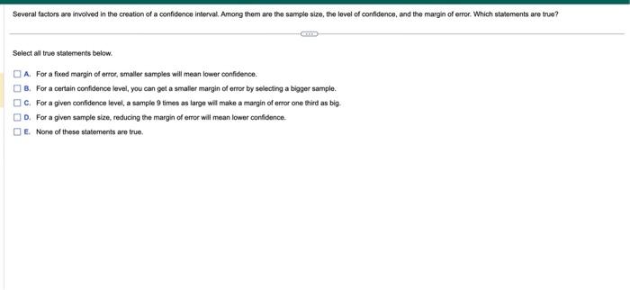 Solved Select all true statements below. A. For a fixed | Chegg.com