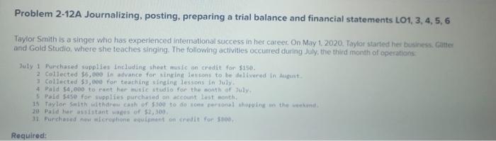 Problem 2-12A Journalizing, posting, preparing a | Chegg.com