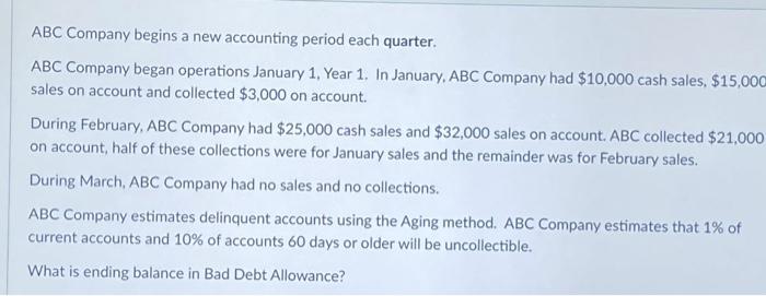 Solved ABC Company begins a new accounting period each | Chegg.com