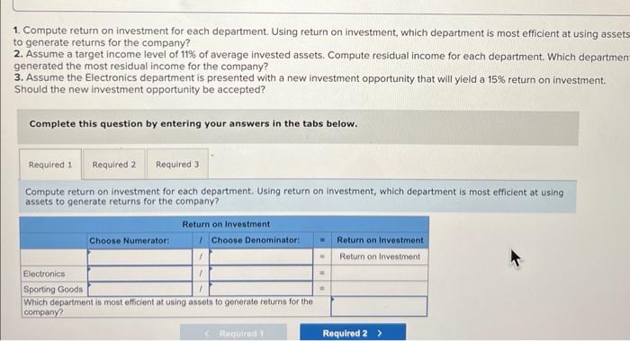 Solved 1. Compute return on investment for each department. | Chegg.com