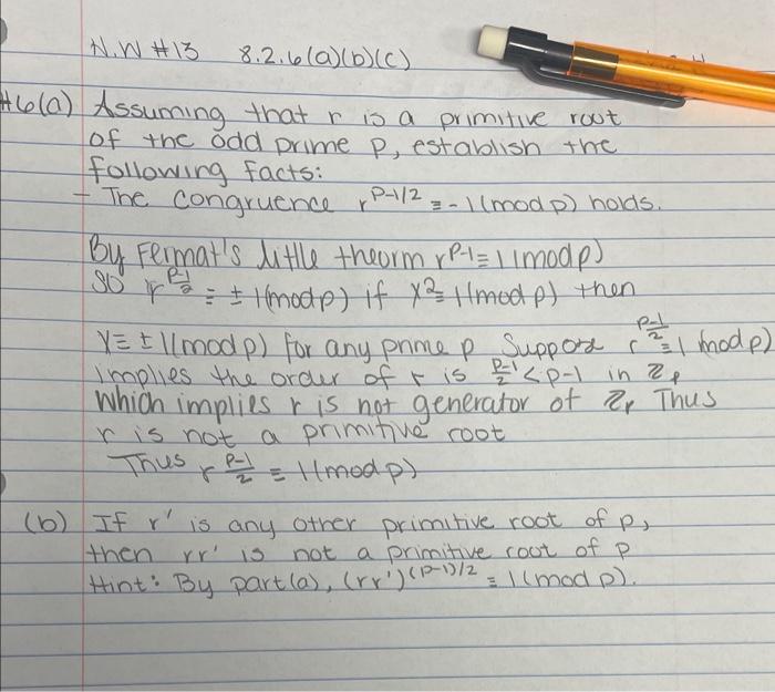 Solved (C) If the integer r′ is such that rr′≡1(modp), then | Chegg.com
