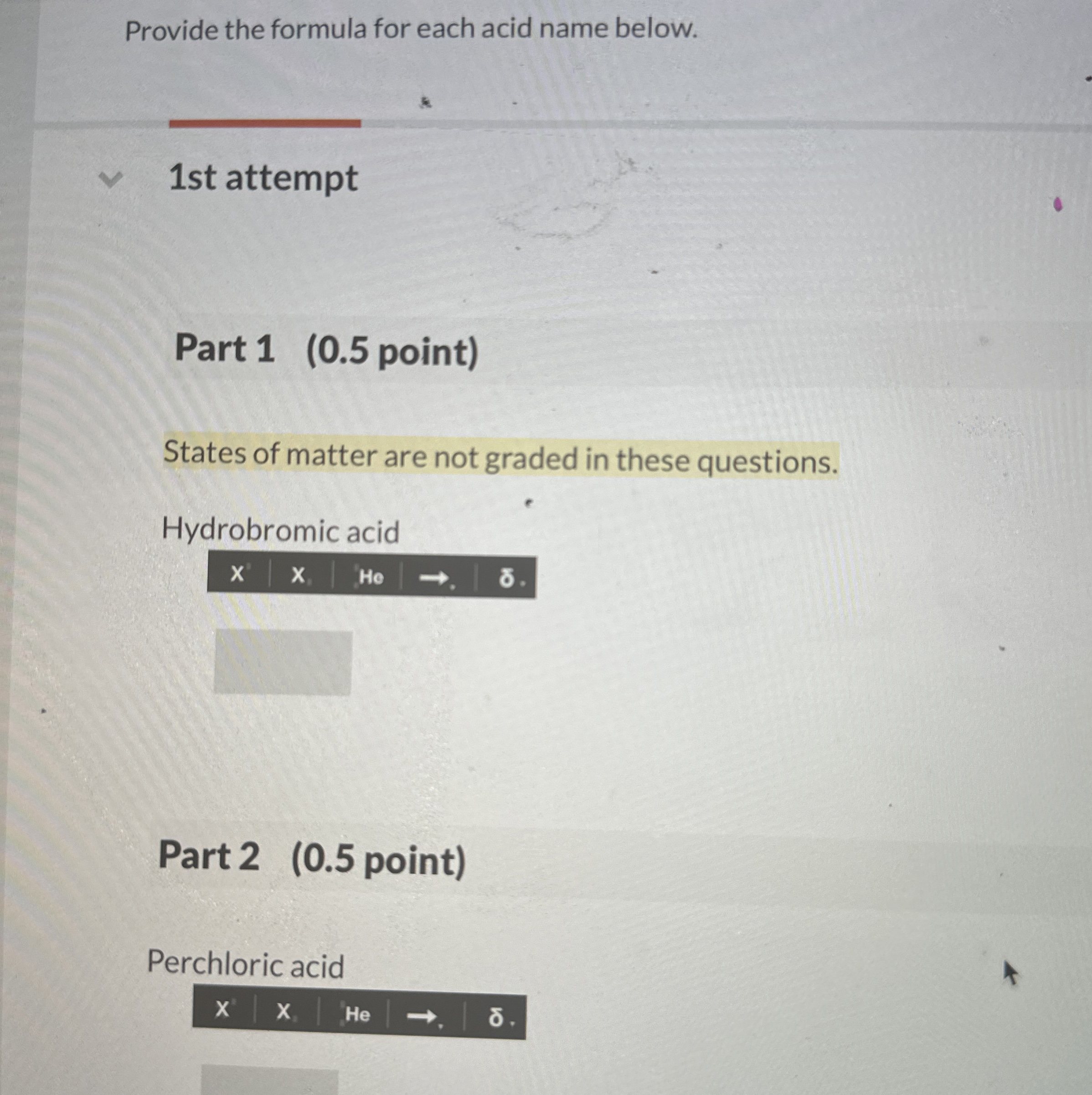 Solved Provide the formula for each acid name below.1st | Chegg.com