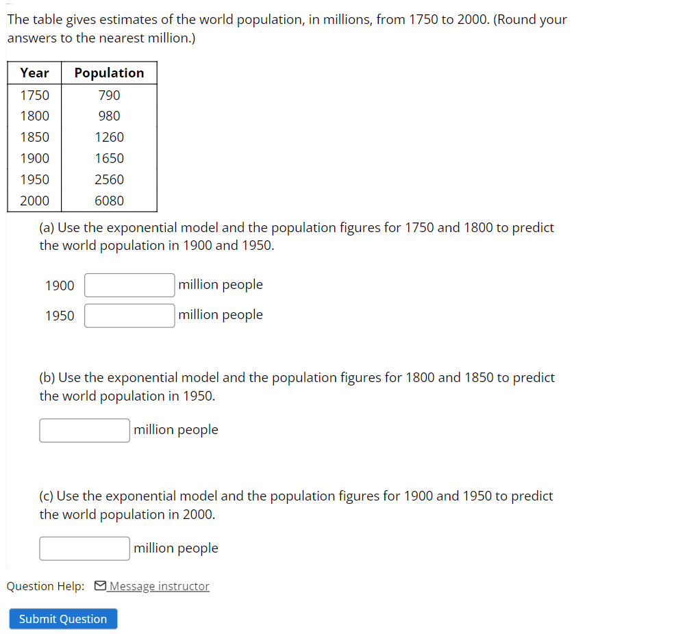Solved The table gives estimates of the world population, in | Chegg.com