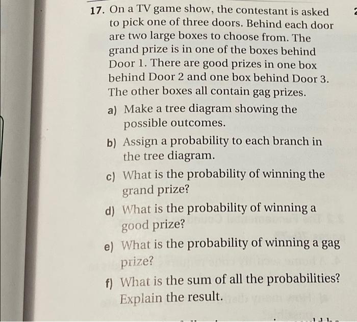 Solved 17. On a TV game show, the contestant is asked to | Chegg.com