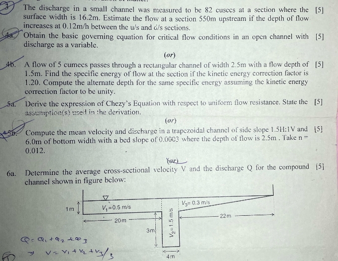 Solved The discharge in a small channel was measured to be | Chegg.com