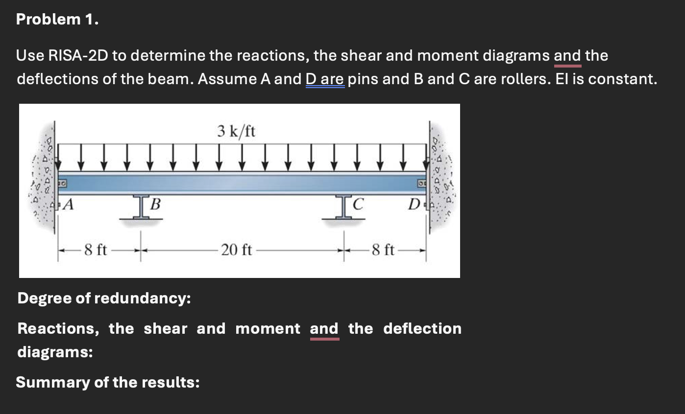 Solved ILL UPVOTE IMMEDIATELY! Problem 1. ﻿Use RISA-2D to | Chegg.com
