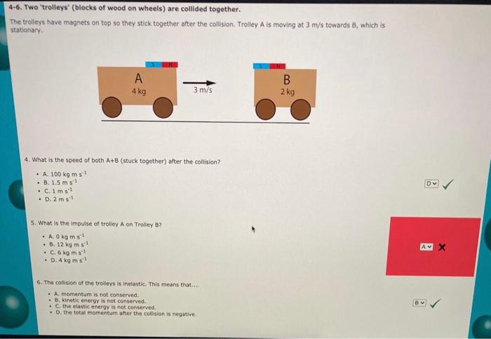 Solved 4-6. Two trolleys' (blocks of wood on wheels) are | Chegg.com
