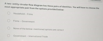 Solved A two-entity circular flow diogram has these pairs of | Chegg.com
