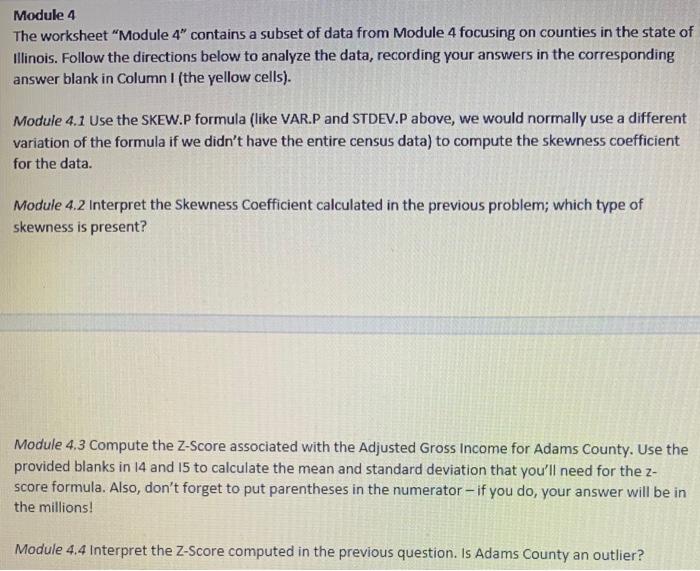 Module 4 The worksheet "Module 4" contains a subset | Chegg.com