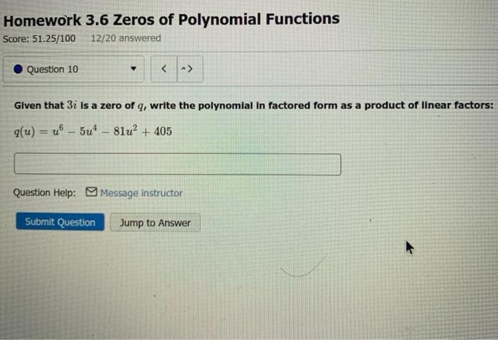 Solved Homework 3.6 Zeros of Polynomial Functions Score: | Chegg.com