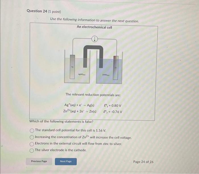Solved Question 24 (1 point) Use the following information | Chegg.com