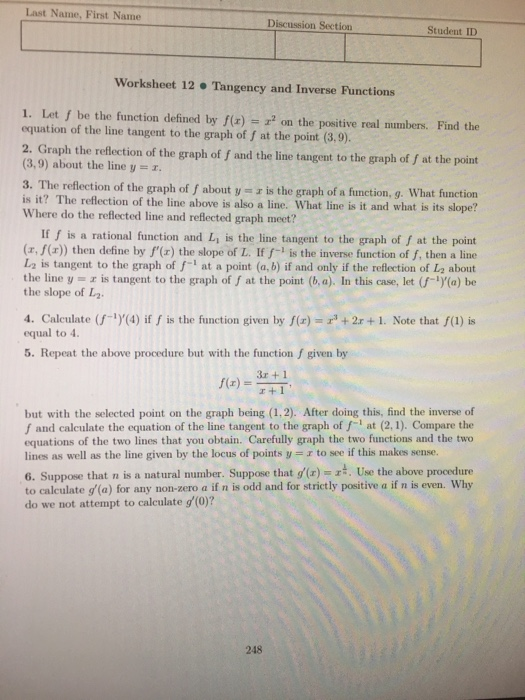 Solved Last Name, First Name Discussion Section Student ID | Chegg.com