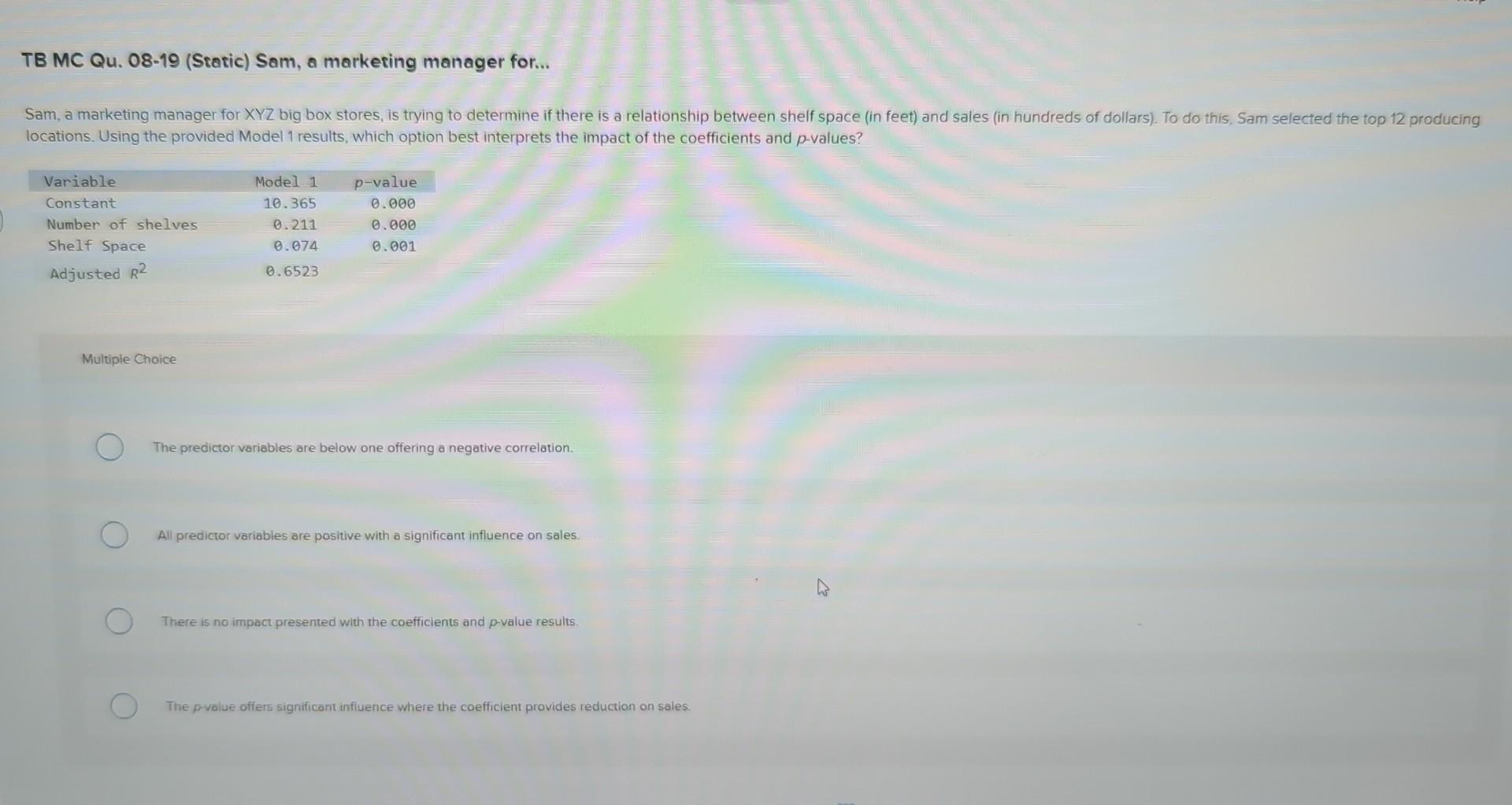 Solved TB MC Qu. 08-19 (Static) Sam, a marketing manager | Chegg.com