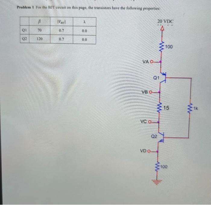 Solved Problem 1 For the BJT circuit on this page, the | Chegg.com