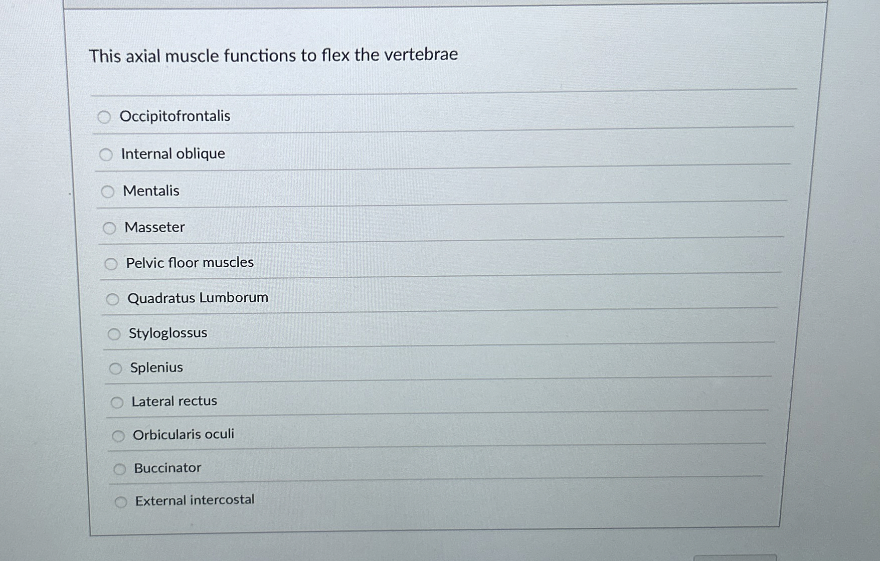 Solved This axial muscle functions to flex the | Chegg.com