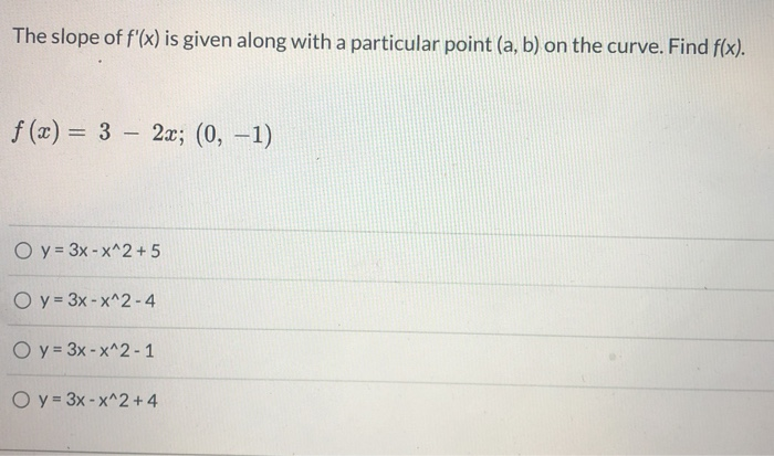 Solved The slope of f'(x) is given along with a particular | Chegg.com