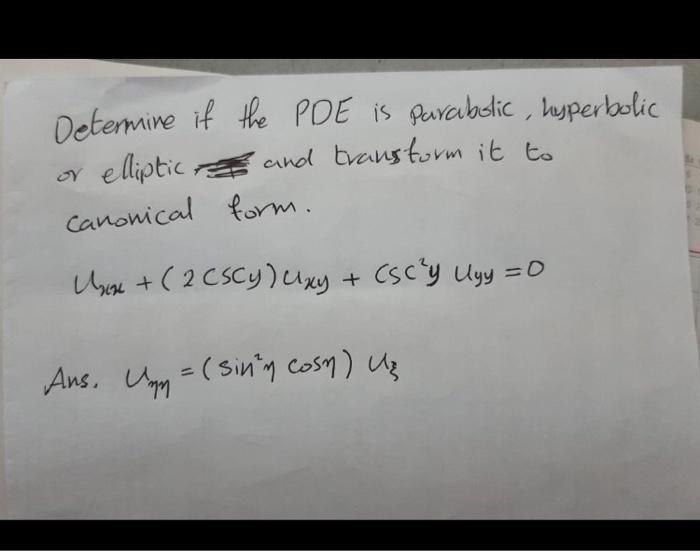 Solved Determine if the PDE is parabolic hyperbolic or | Chegg.com