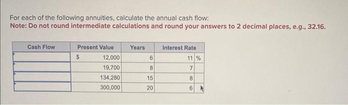Solved For each of the following annuities, calculate the | Chegg.com