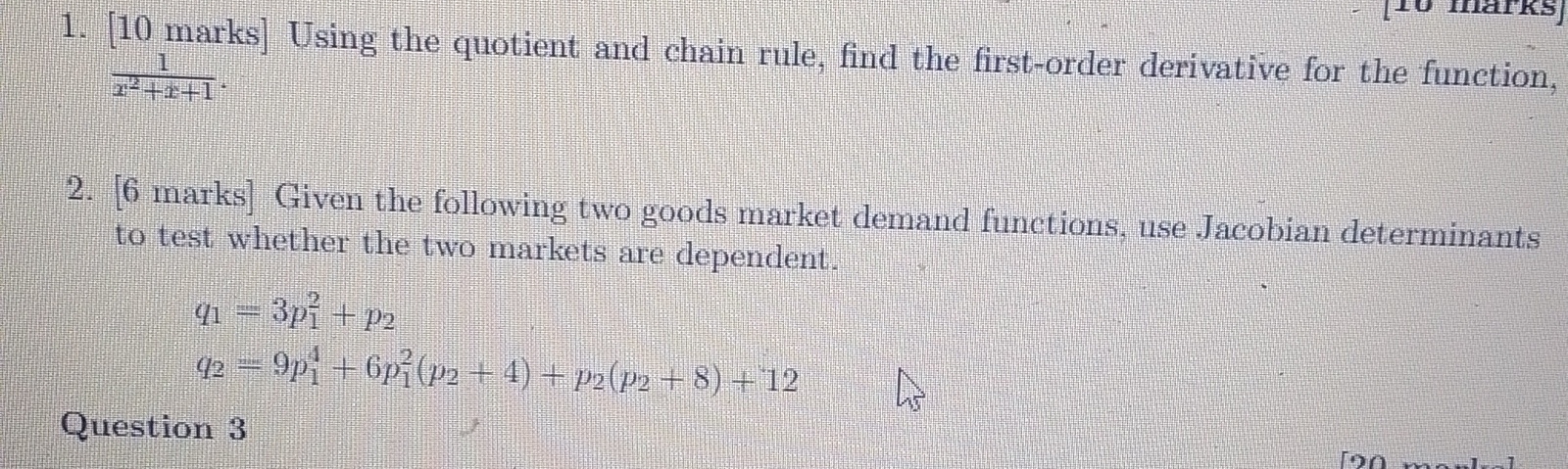 Solved [10 ﻿marks] ﻿Using the quotient and chain rule, find | Chegg.com