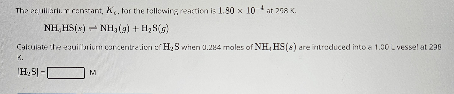Solved The equilibrium constant, Kc, ﻿for the following | Chegg.com