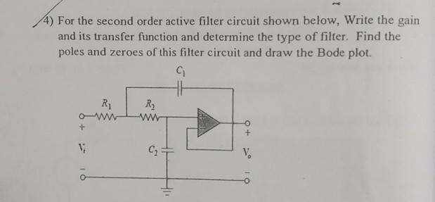 Solved For the second order active filter circuit shown | Chegg.com