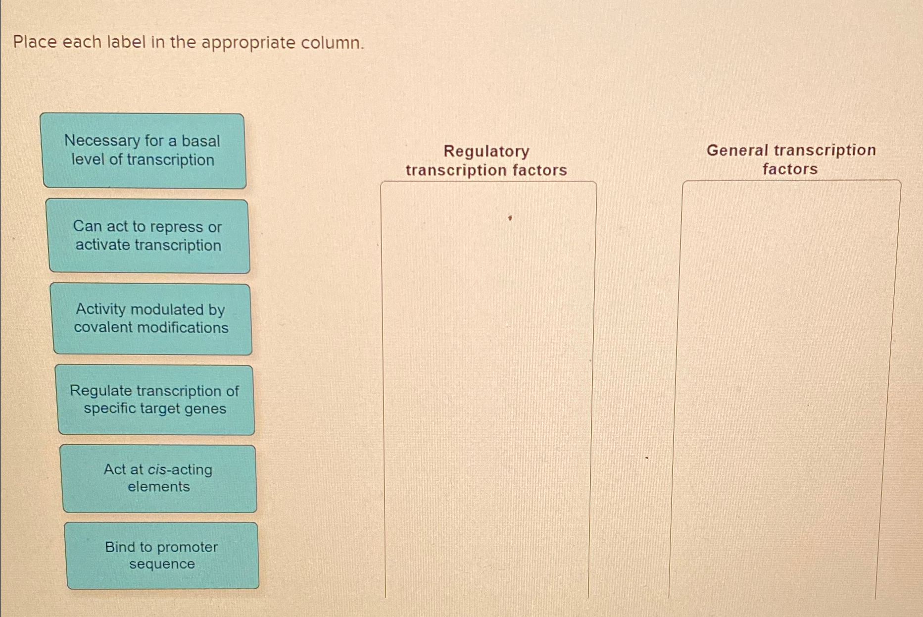 Solved Place each label in the appropriate column.Necessary | Chegg.com