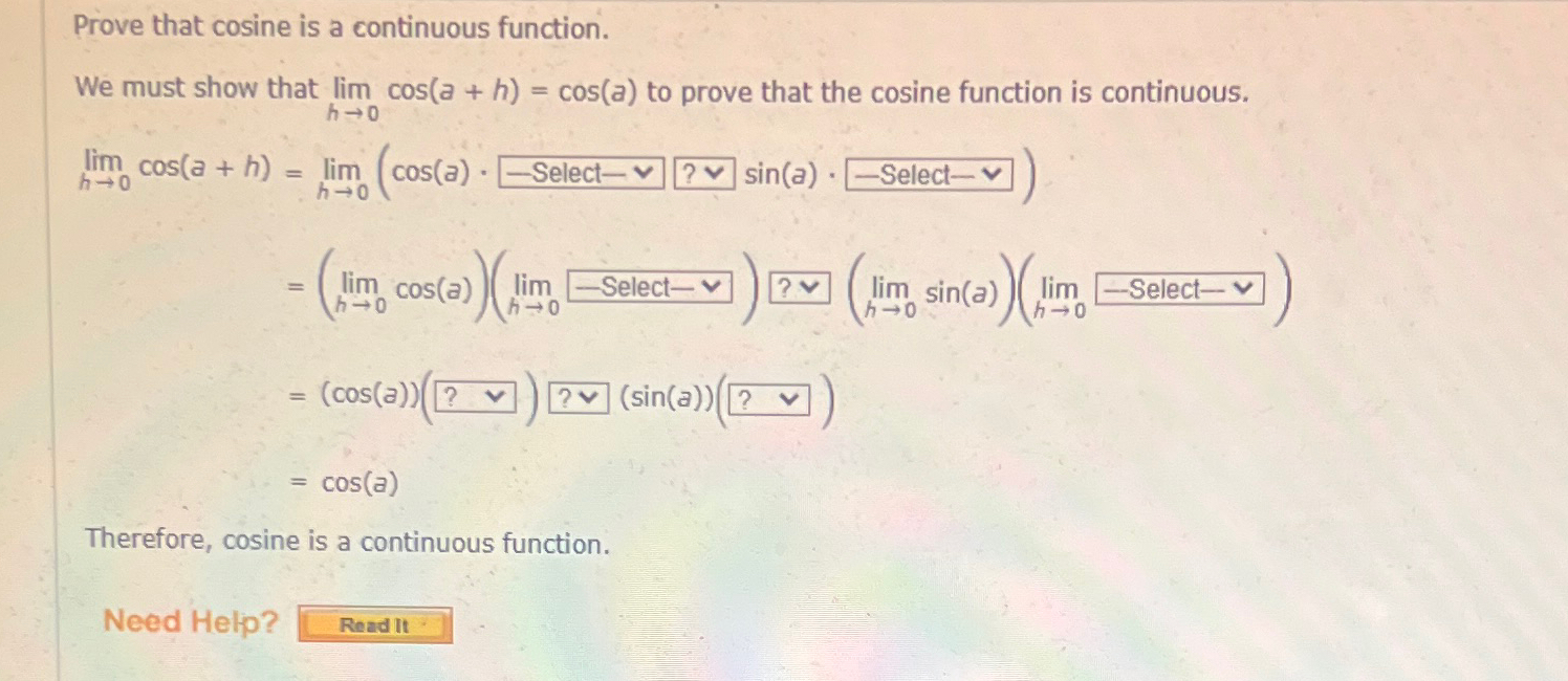 Solved Prove that cosine is a continuous function.We must | Chegg.com