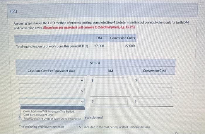 Solved The processing department at Splish Corporation | Chegg.com